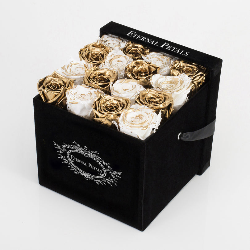CHECKERS | BLACK FLOWER BOX | ROSES | FLOWERS LONDON – Eternal Petals