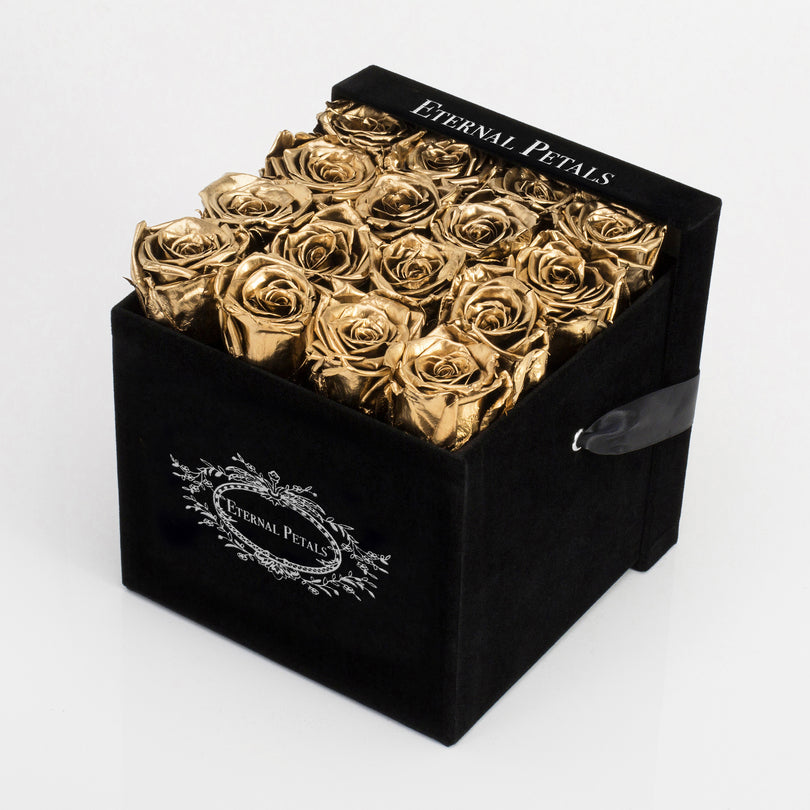 GOLD | BLACK FLOWER BOX | ROSES | FLOWERS LONDON – Eternal Petals
