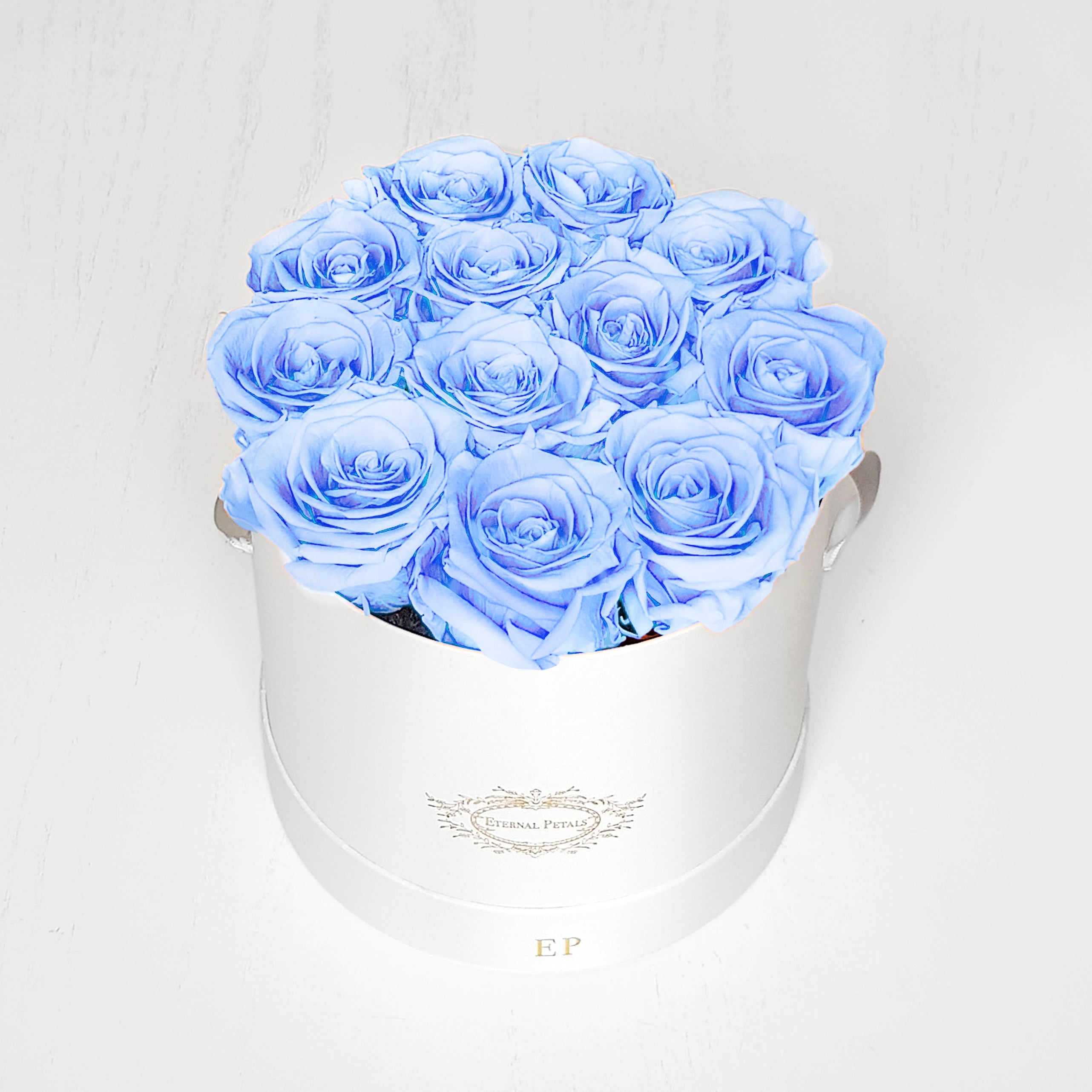 14 Baby Blue Roses in White Gift Box | Valentine Day Flowers – Eternal ...