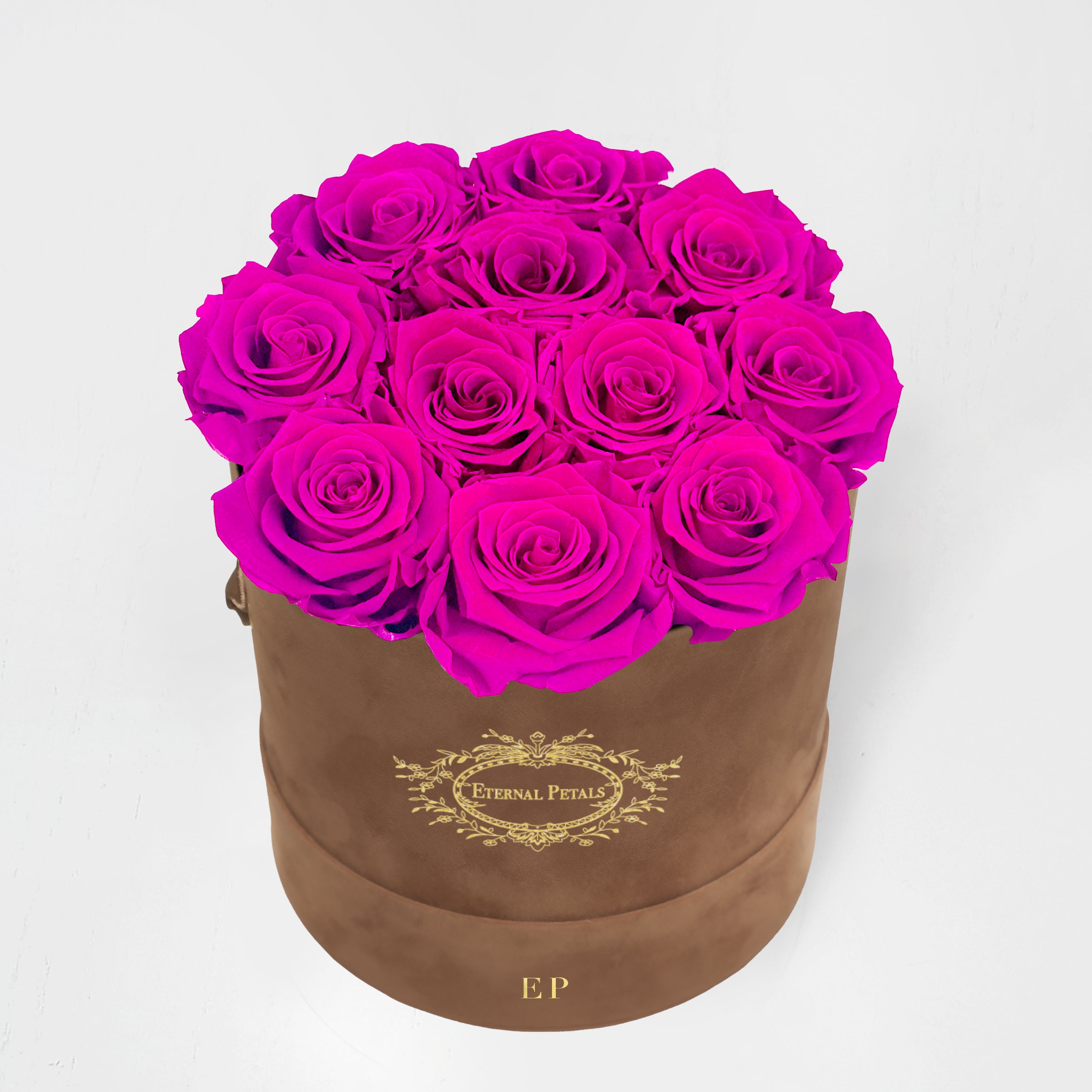 HOT PINK Roses in Brown Gift Box | Valentine Day Flowers – Eternal Petals